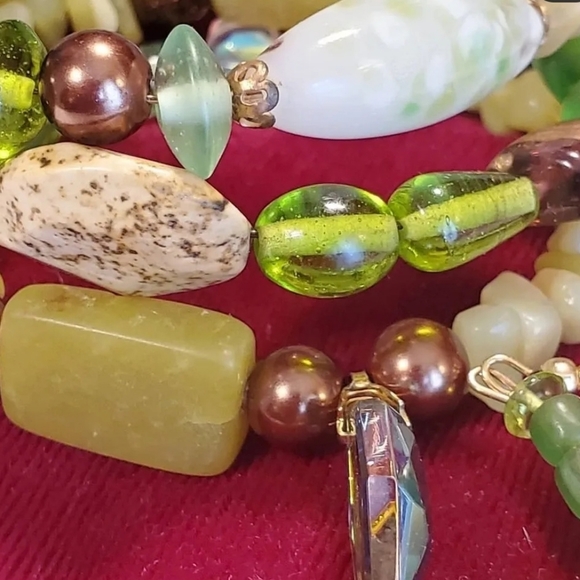 Jewelry | Jade Ankh Bronze Faux Pearls Glass Olive Green Jade Memory ...